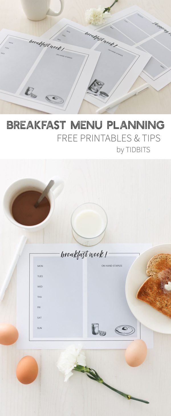 Breakfast Menu Planning Printables and Tips - Tidbits